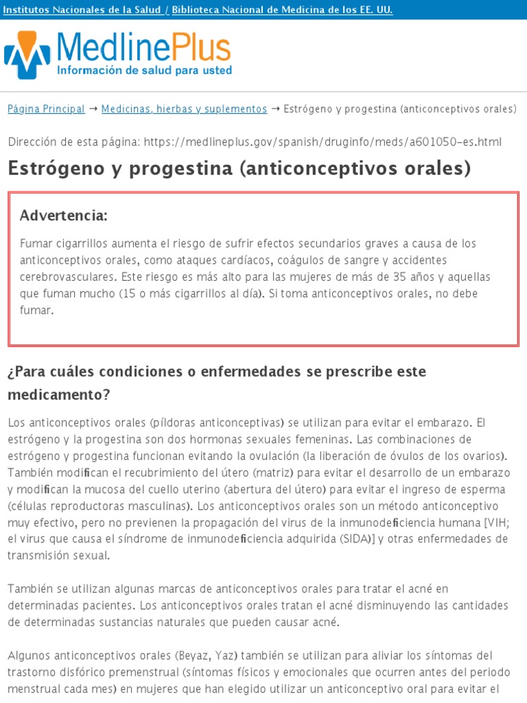 Estrógeno y progestina (anticonceptivos orales): MedlinePlus medicinas ...