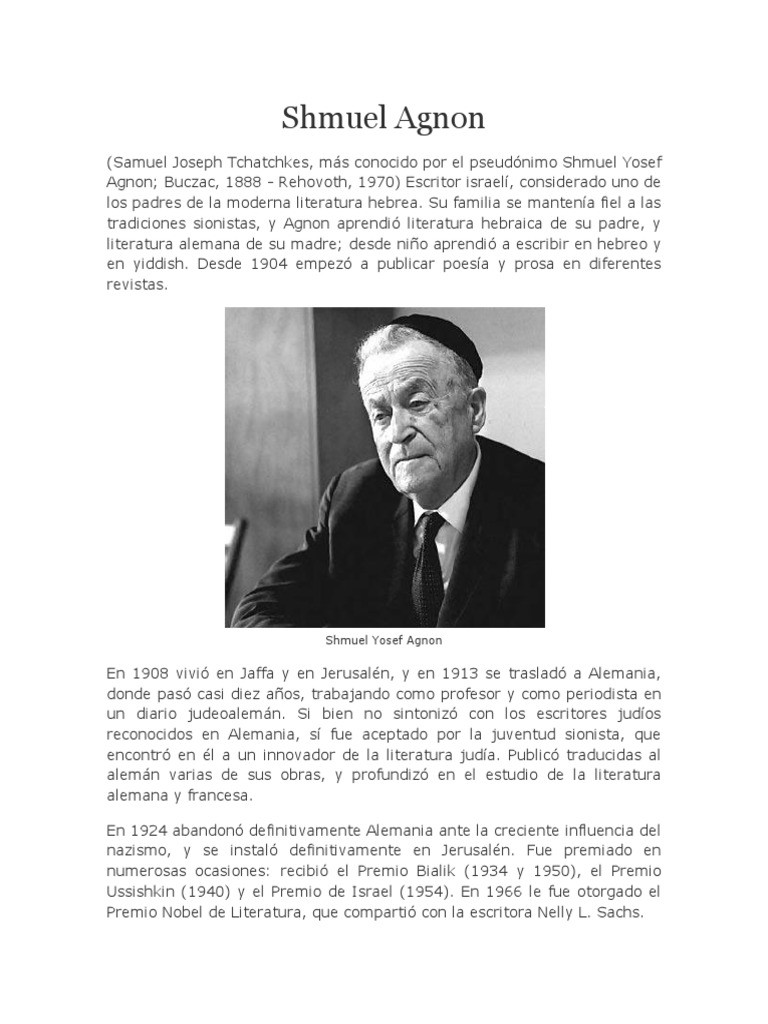 Shmuel Agnon: Nobel de Literatura 1966 | PDF | Judios y judaísmo | Tora