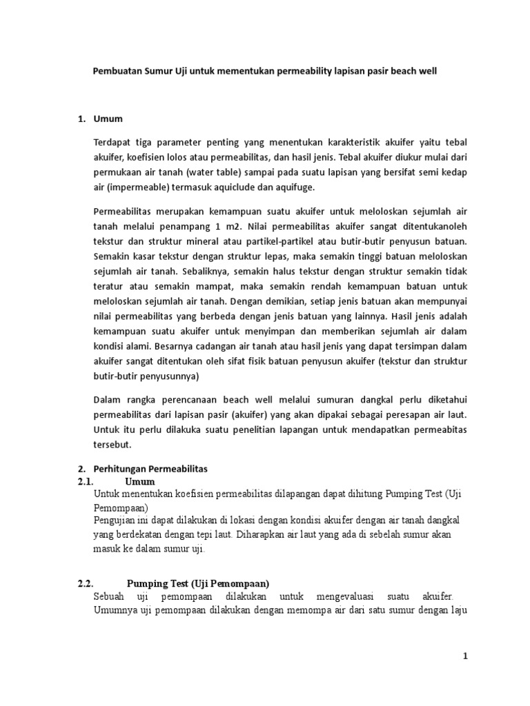 Pembuatan Sumur Uji 1 | PDF