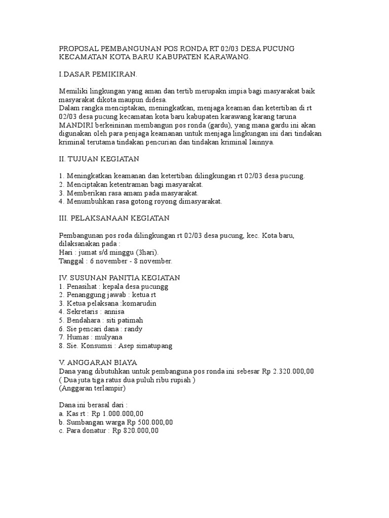 Proposal Pembangunan Pos Ronda | PDF