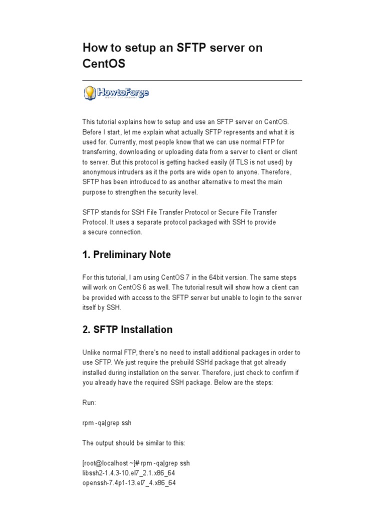 How To Setup An SFTP Server On CentOS | PDF | File Transfer Protocol | Secure Shell