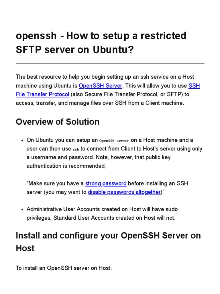 Openssh - How To Setup A Restricted SFTP Server On Ubuntu | PDF | Secure Shell | Port (Computer ...