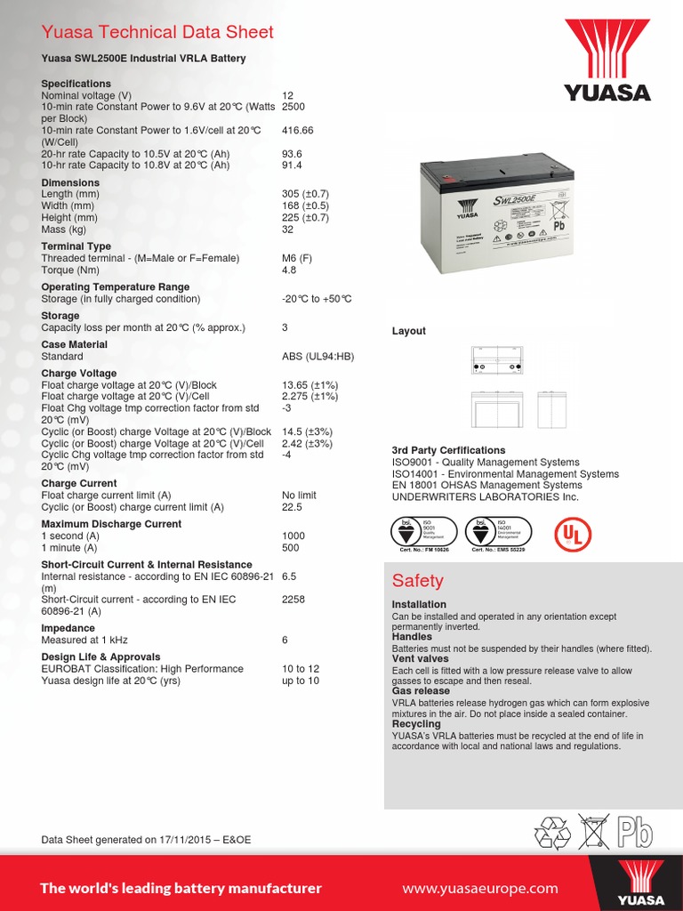 Swl2500e PDF | PDF | Battery (Electricity) | Electrical Engineering