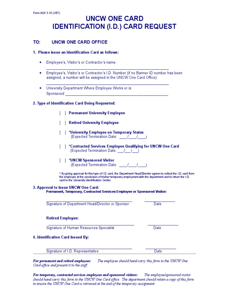 Uncw One Card Request | PDF | Identity Document | Document