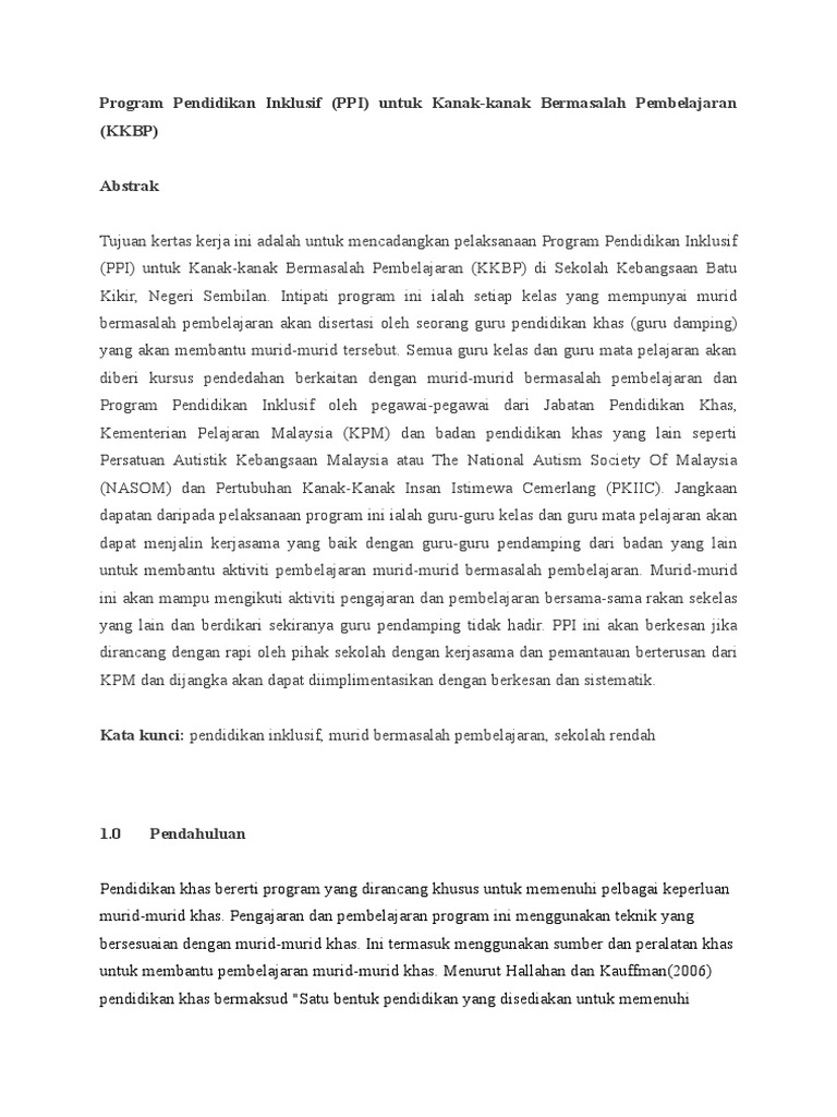 NOTA Program Pendidikan Inklusif | PDF