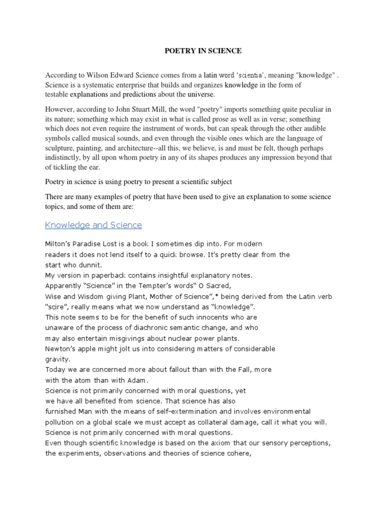 Poetry in Science | PDF | Reality | Science