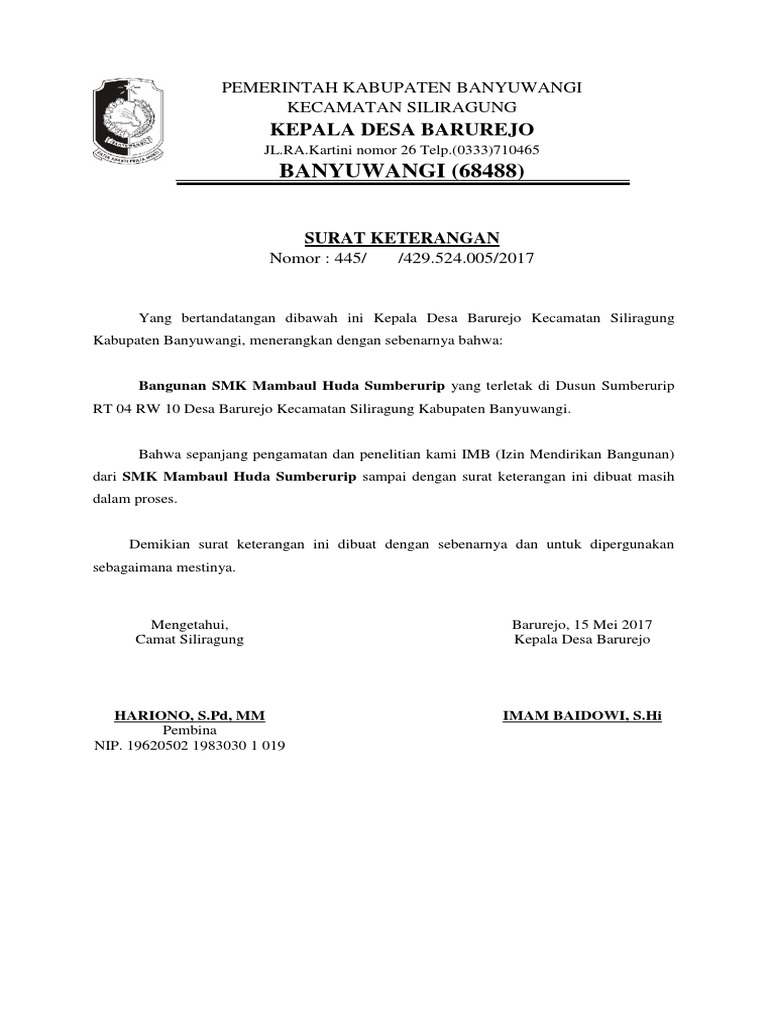 Surat Keterangan Imb | PDF