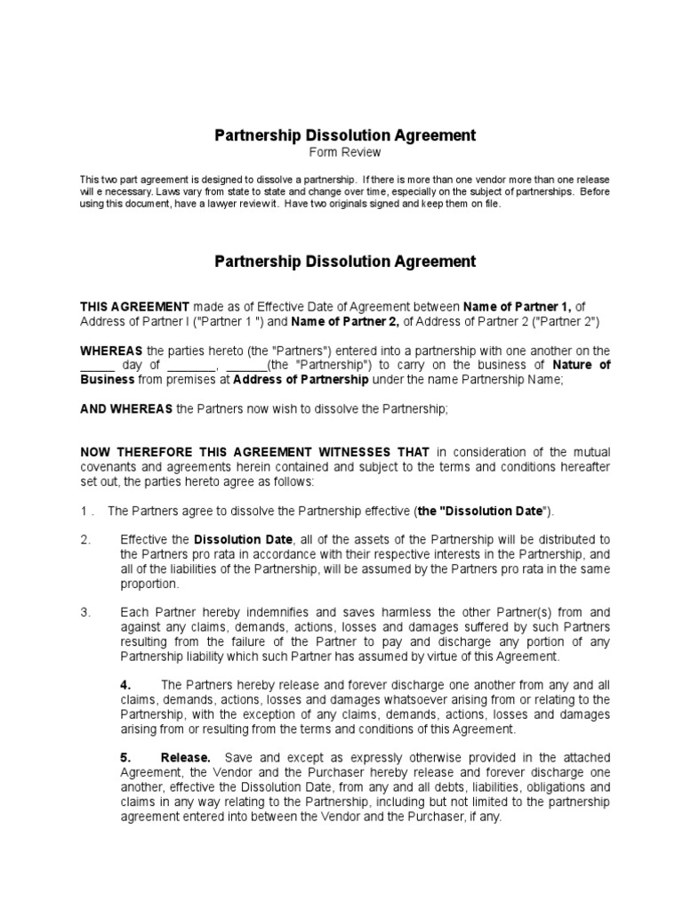 Partnership Dissolution Agreement Template | PDF | Partnership | Legal ...