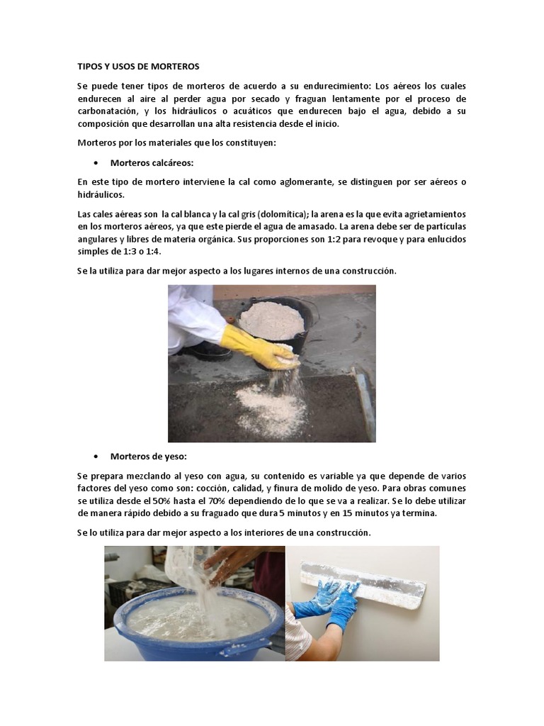 Tipos y Usos de Morteros | PDF | Cemento | Mortero (Albañilería)