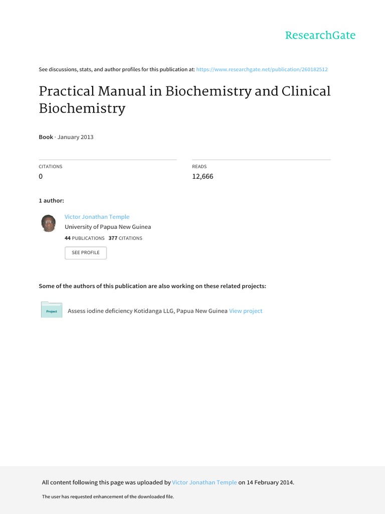 Practical Manual in Biochemistry and Clinical Biochemistry | PDF | Ph ...