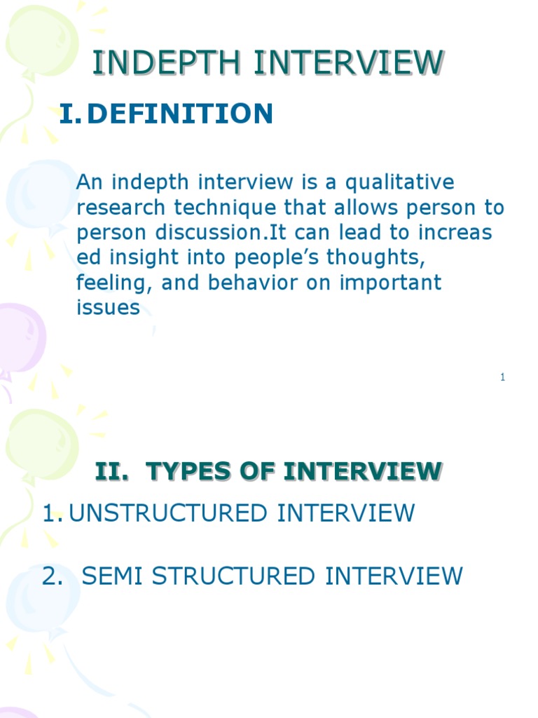 Indepth Interview: I.Definition | PDF | Interview | Question