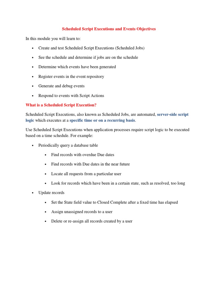 9.scheduled Script Executions and Events Objectives | PDF | Scripting ...