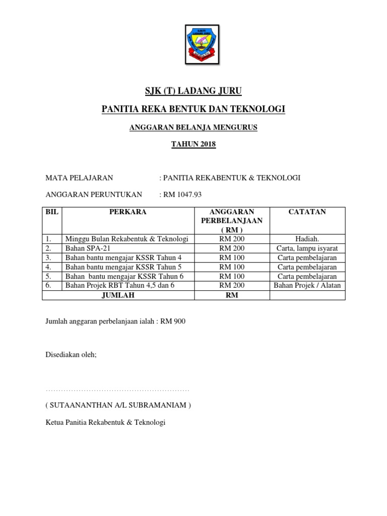 Anggaran Perbelanjaan RBT | PDF