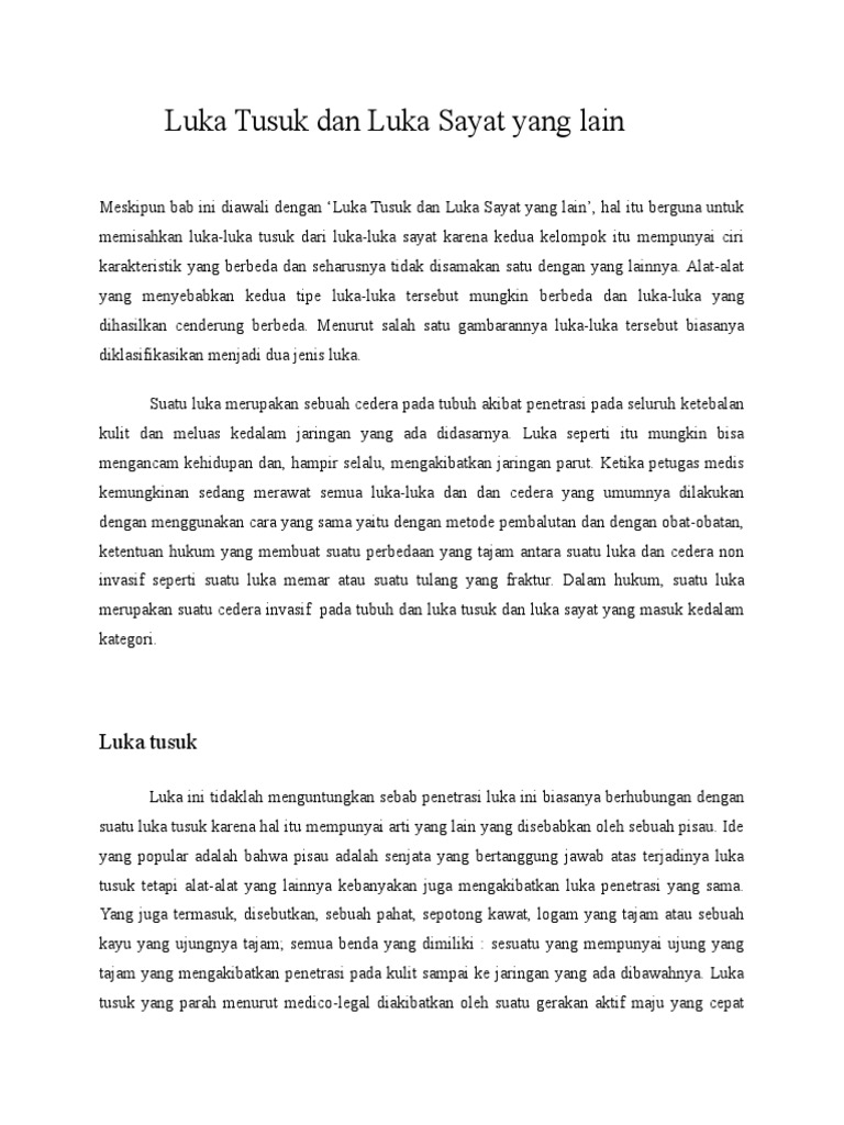 Luka Tusuk Dan Luka Sayat Yang Lain | PDF