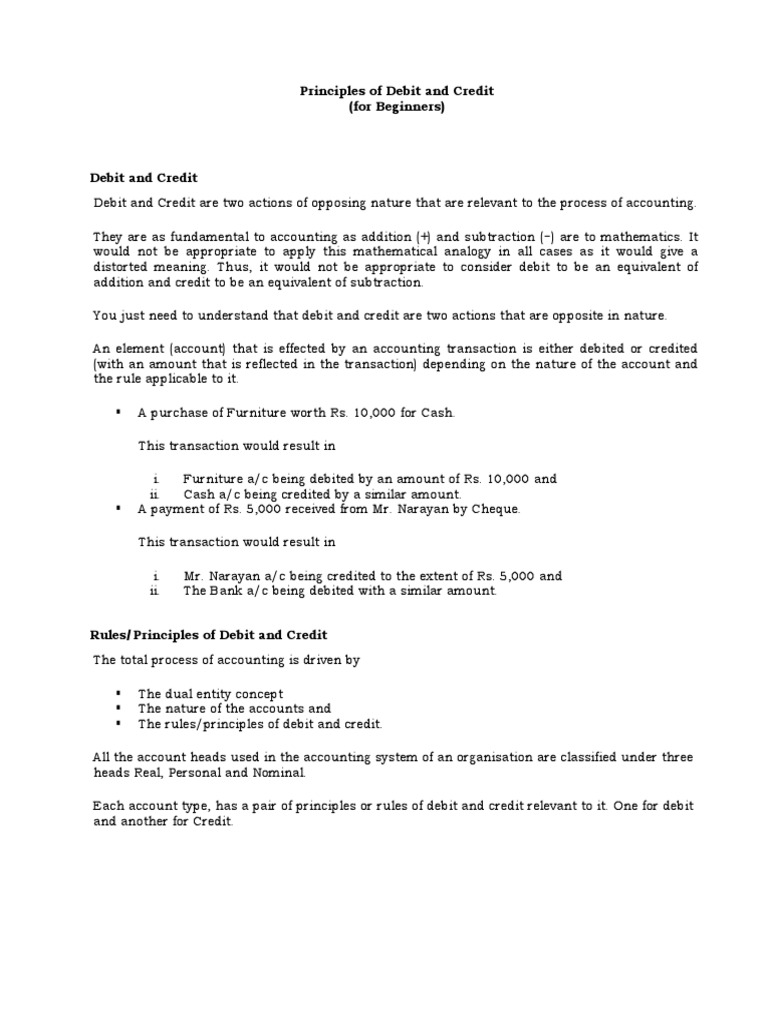 Principles of Debit and Credit (For Beginners) | PDF | Debits And ...