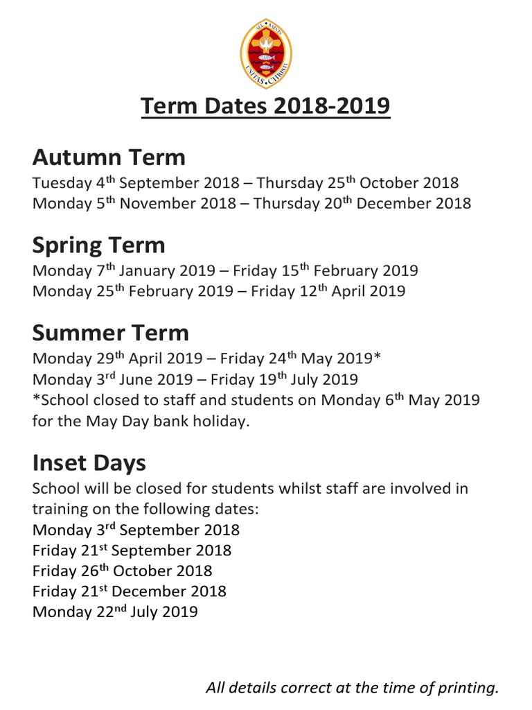 2018-2019 School Term Dates | PDF
