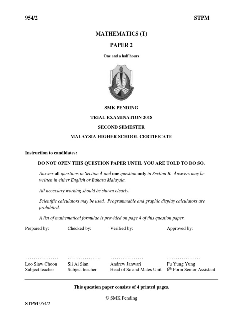 STPM Mathematics T Term 2 | PDF | Differential Calculus | Equations