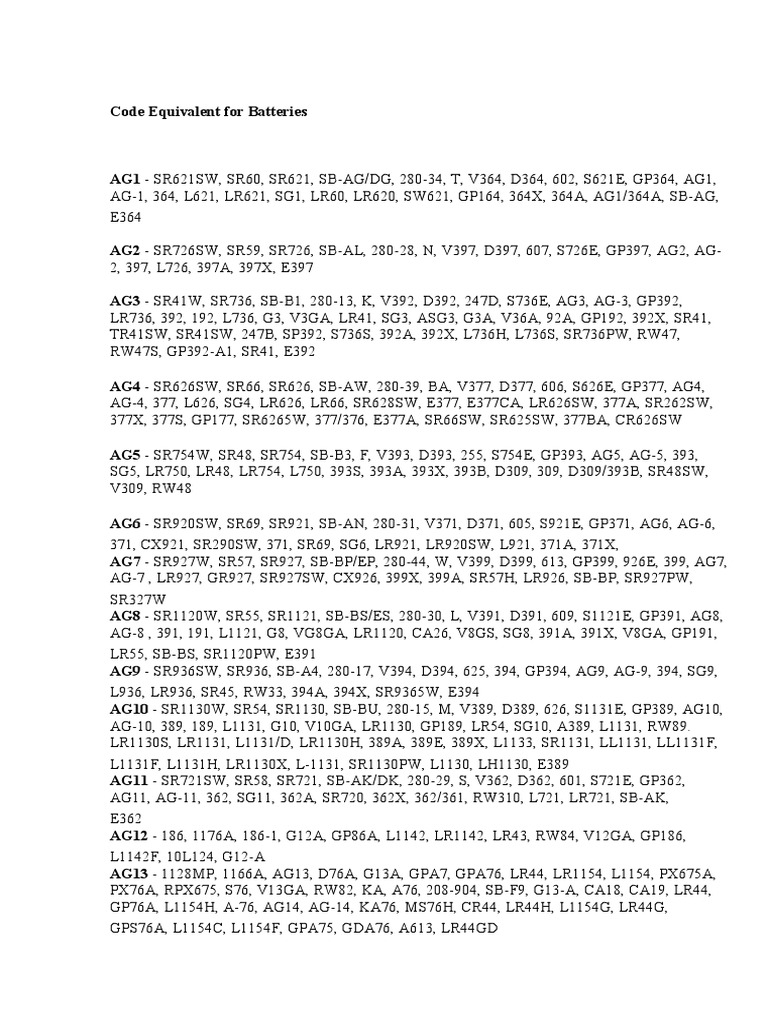 Coduri Echivalente Baterii | PDF | Nature