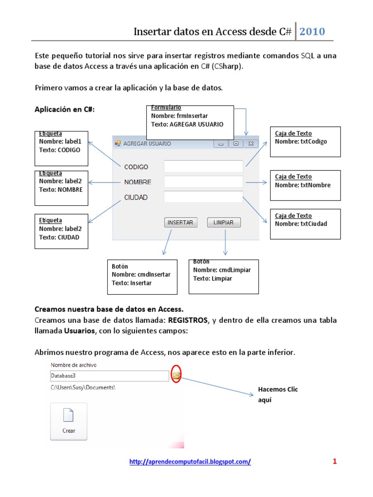 Insertar Csharp Con Access Pdf Bases De Datos Software De Microsoft