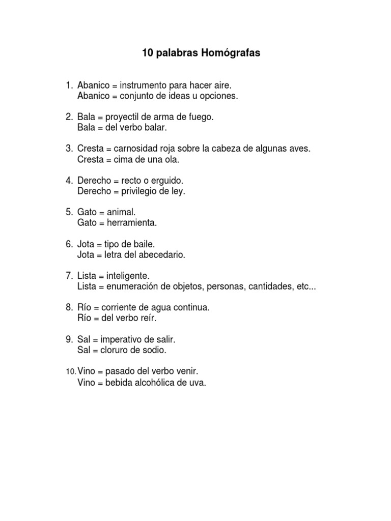 10 Palabras Homógrafas y sus Significados | PDF | Naturaleza | Vinicultura