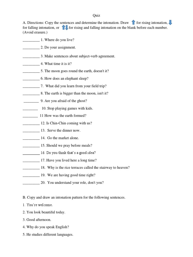 Quiz Rising and Falling Intonation