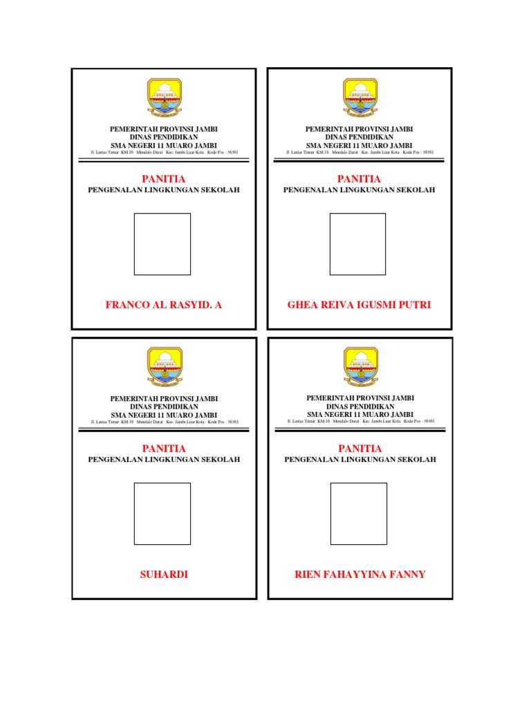 Tanda Pengenal PLS Panitia | PDF