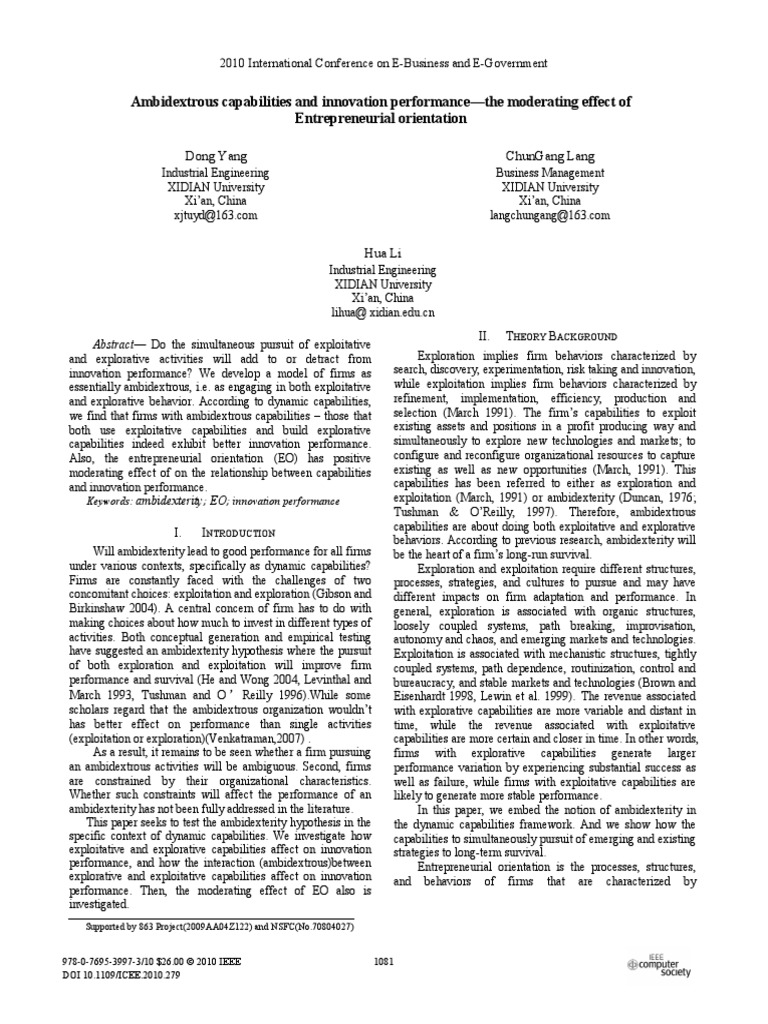 Ambidextrous Capabilities and Innovation Performance-The Moderating Effect of Entrepreneurial ...