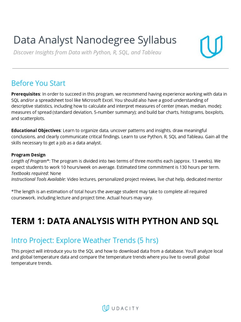 Data Analyst Nanodegree Program - Syllabus | PDF | Statistics ... Data Analyst Nanodegree Program - Syllabus | PDF | Statistics ...