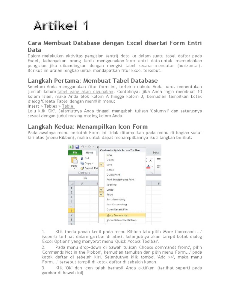Cara Membuat Database Dengan Excel Disertai Form Entri Data | PDF