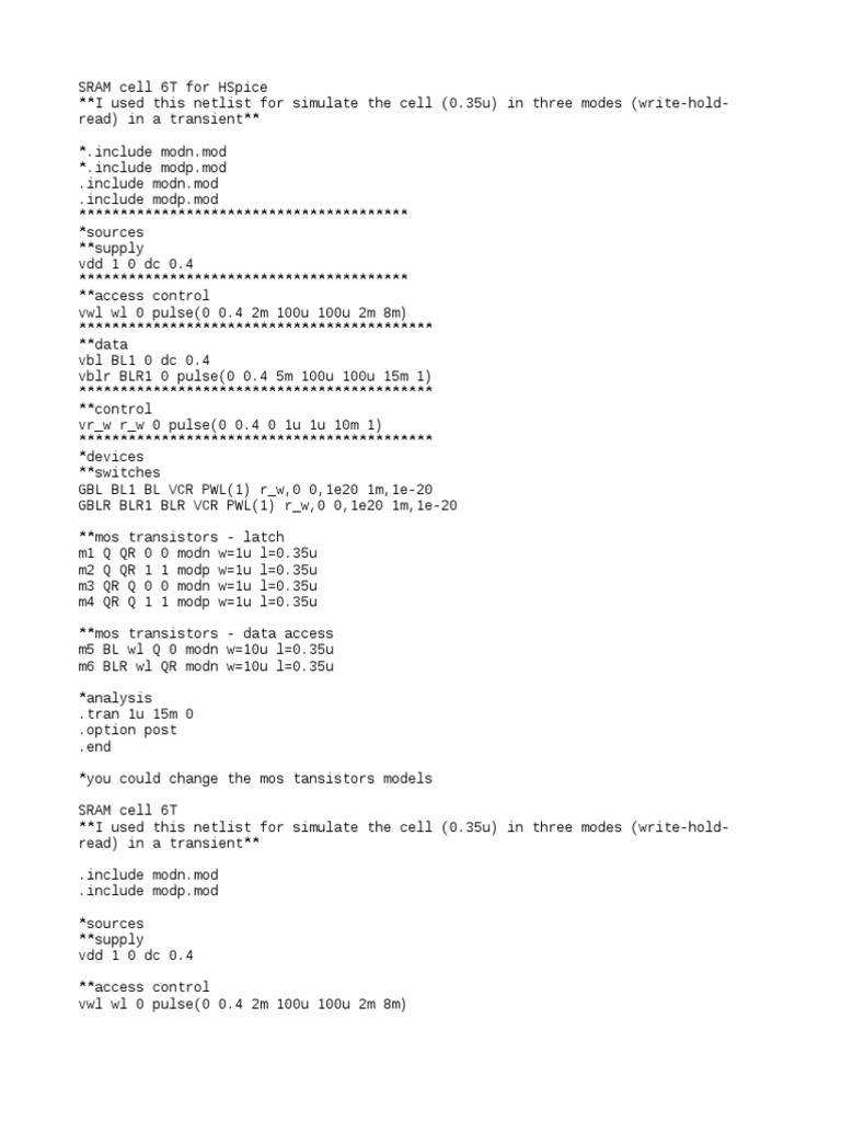 Basic Cell HSpice Code | PDF | Spice | Computer Memory