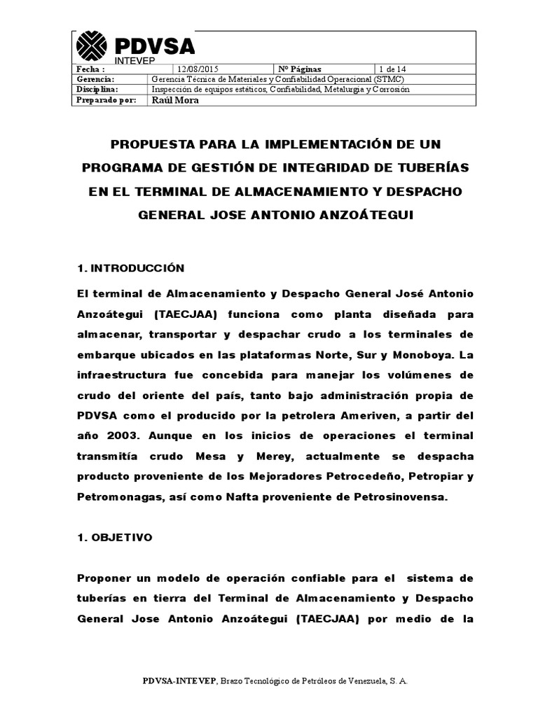 Gestión de Integridad de Tuberías TAECJAA | PDF | Corrosión | Petróleo