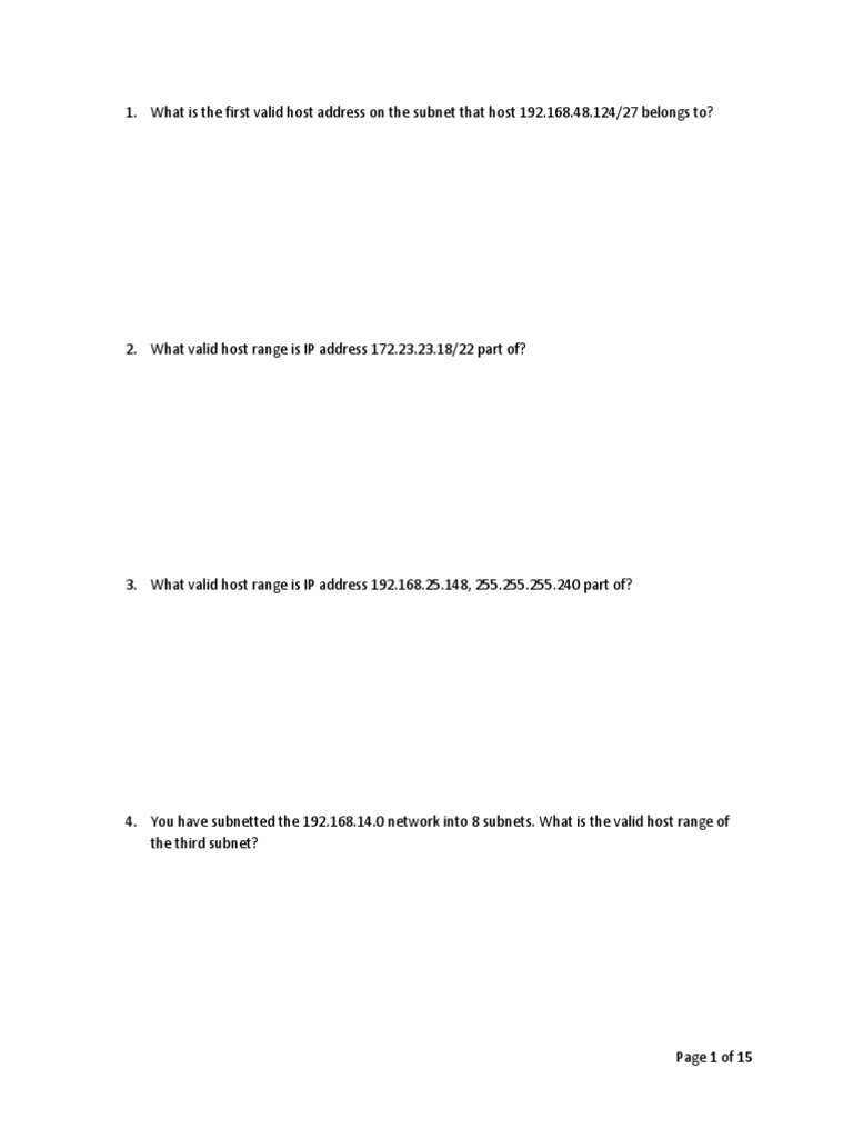 50 Ipv4 Subnetting Practice Questions (With Answer Key) | PDF | Ip ...