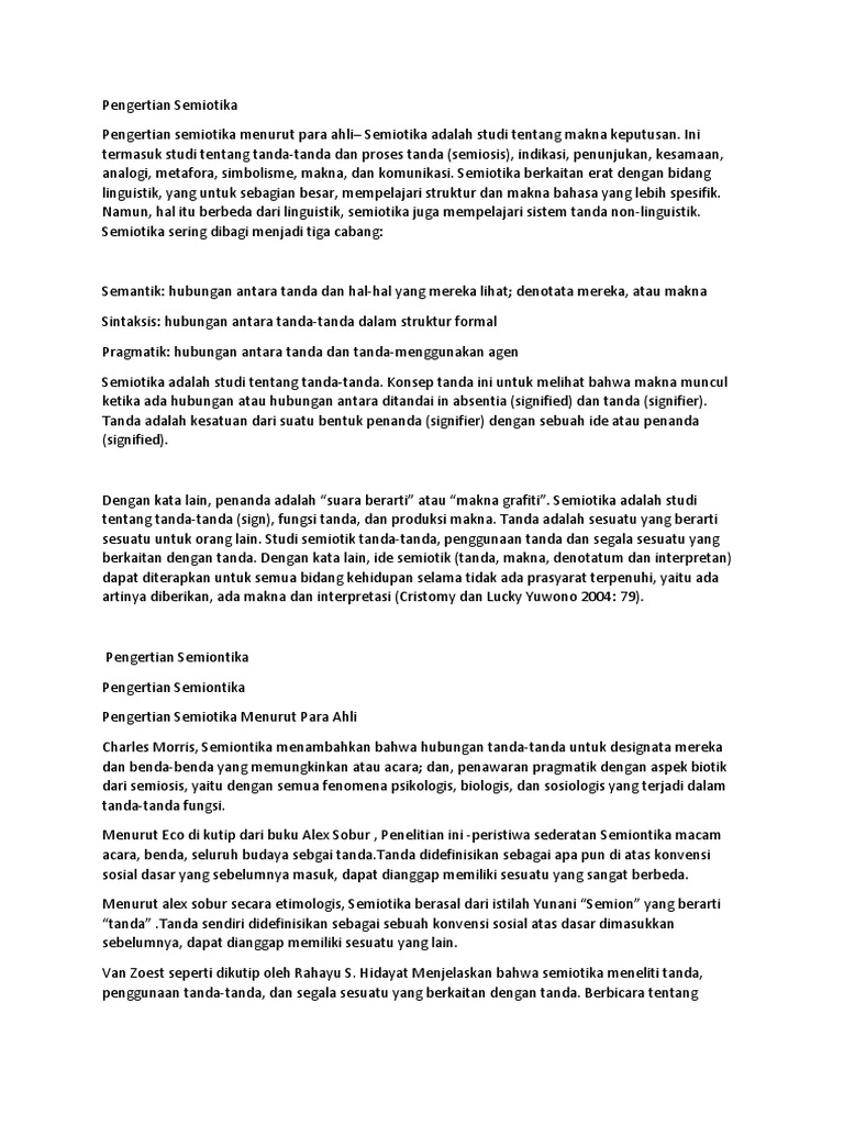 Pengertian Semiotika Tugas Linguistik | PDF