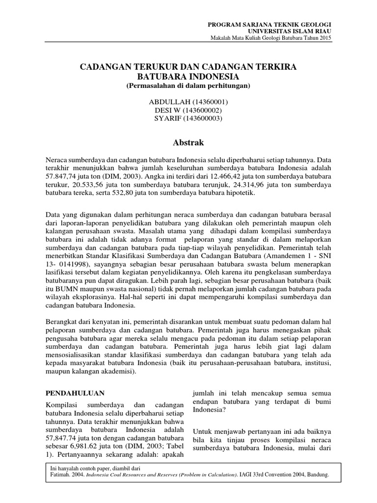 Cadangan Batubara Indonesia: Masalah Pelaporan | PDF