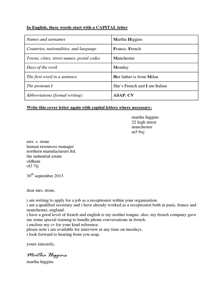 Capital Letters in Correspondence | PDF