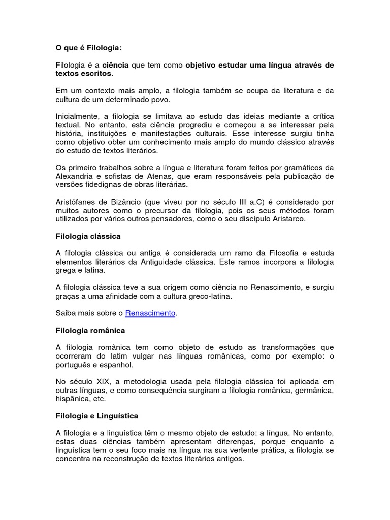 O Que É Filologia Conceitos | PDF | Filologia | Artes Linguísticas e ...