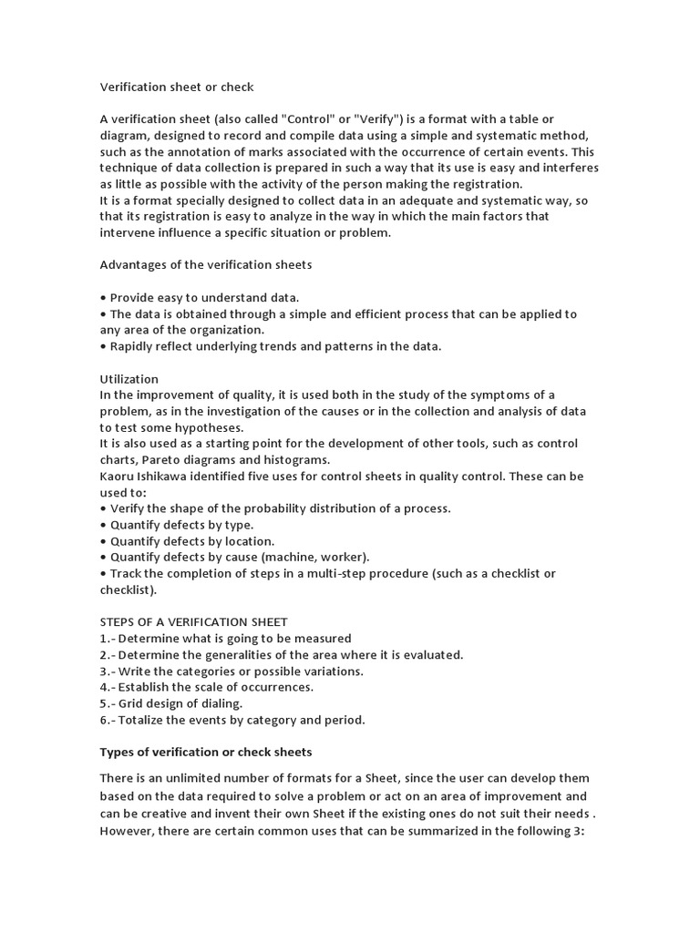 Types of Verification or Check Sheets | PDF | Scientific Method | Science
