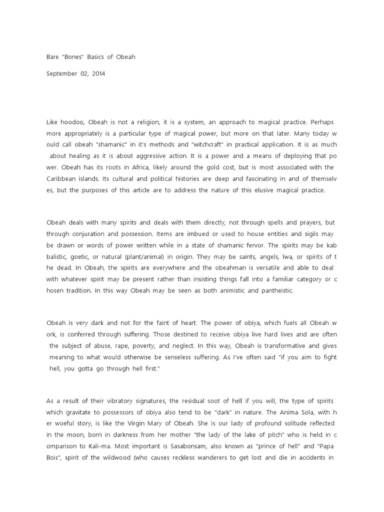 Bare Bones Basics of Obeah | PDF | Magic (Paranormal) | Witchcraft