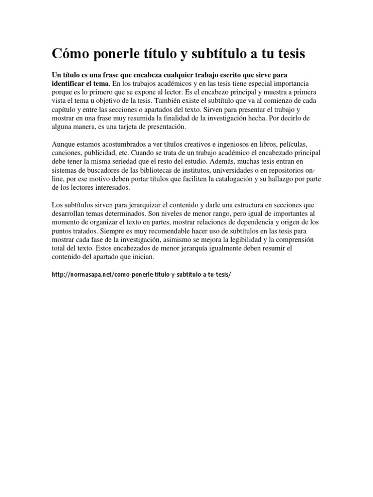Cómo Ponerle Título y Subtítulo A Tu Tesis