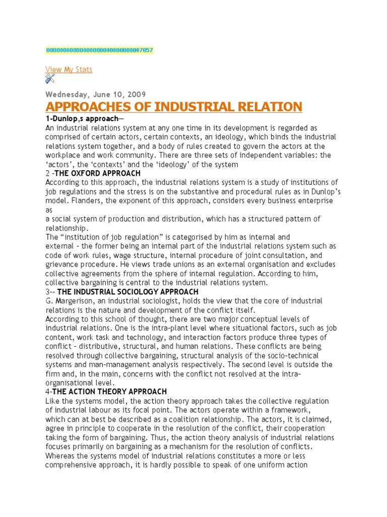 Approaches of Industrial Relation: View My Stats | PDF | Industrial ...
