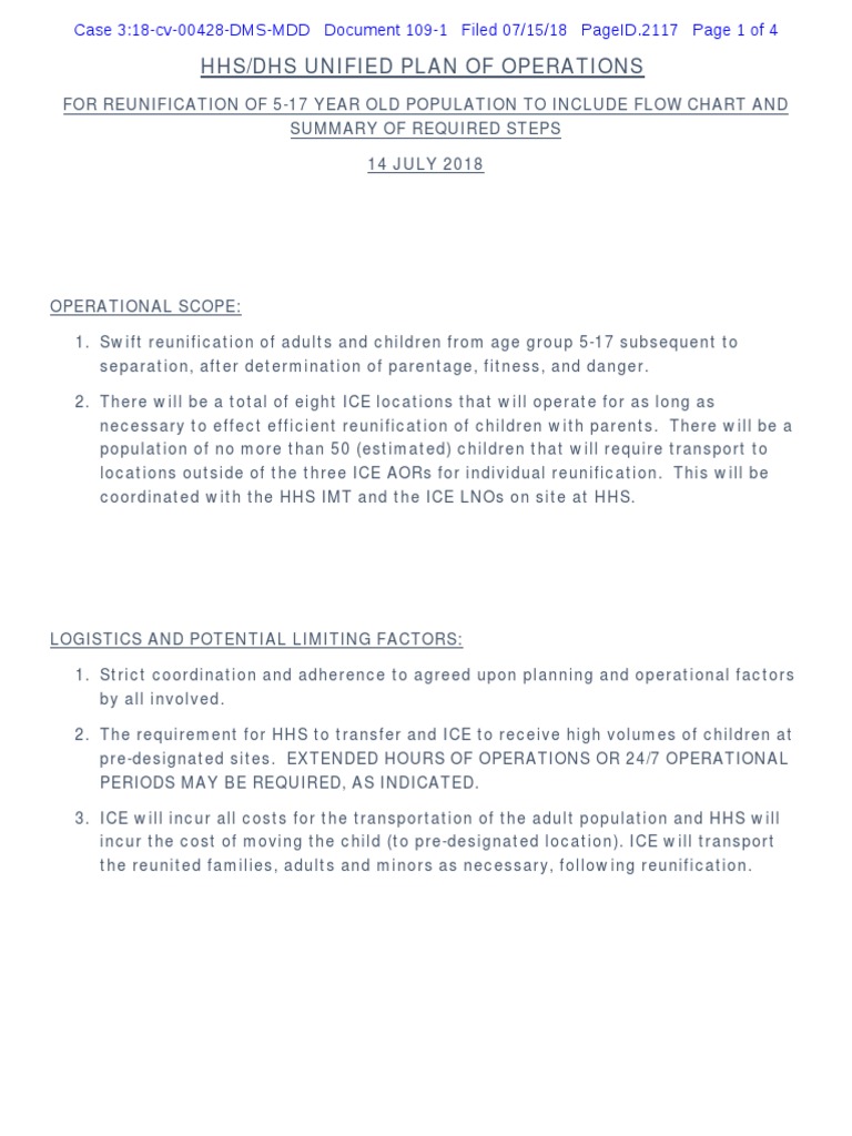 HHS/DHS Unified Plan of Operations, 7/15/18 | Download Free PDF | Child ...