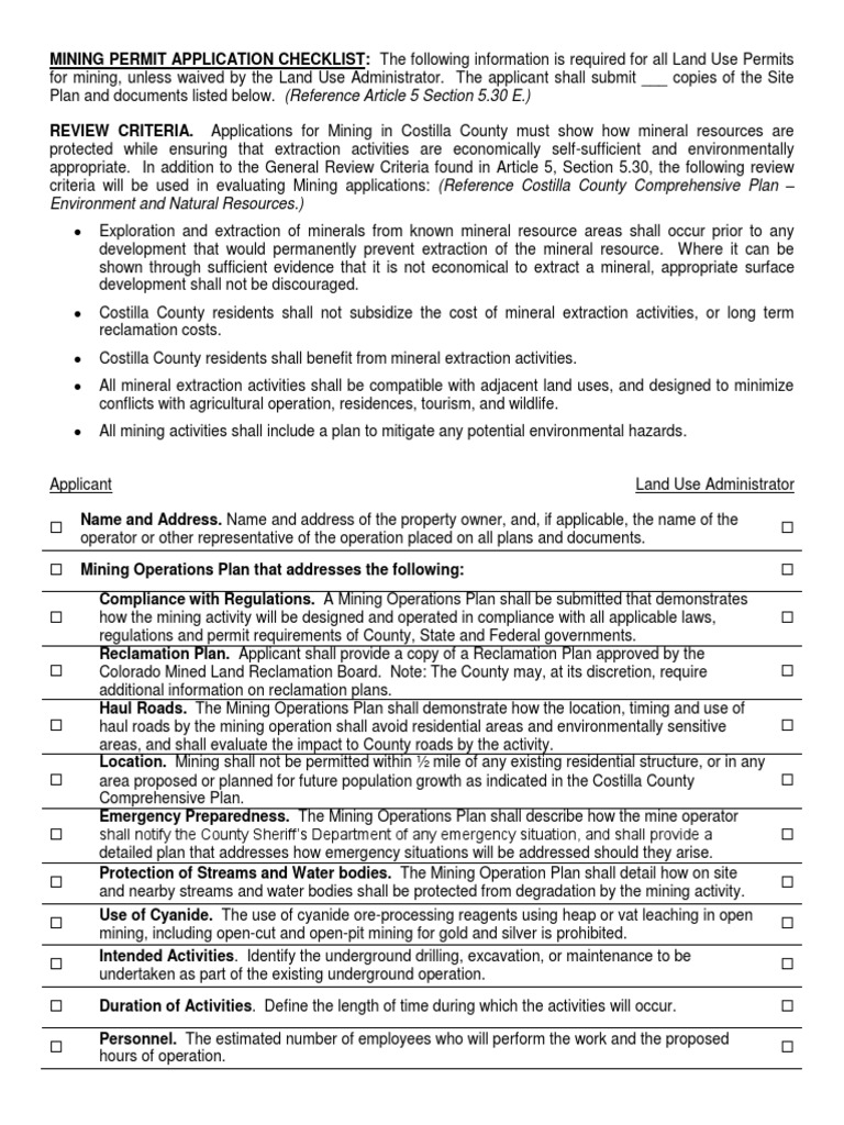 Mining Permit Application Checklist | PDF | Land Lot | Mining