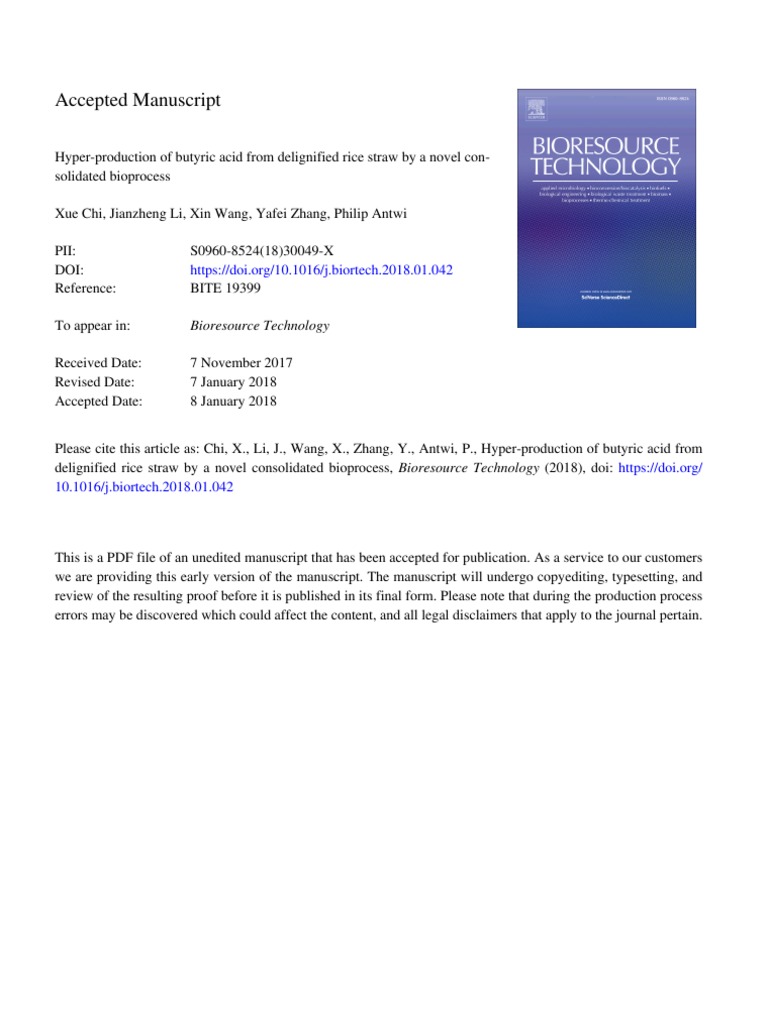 Butyric Acid Production from Rice Straw | PDF | Fermentation | Lactic Acid