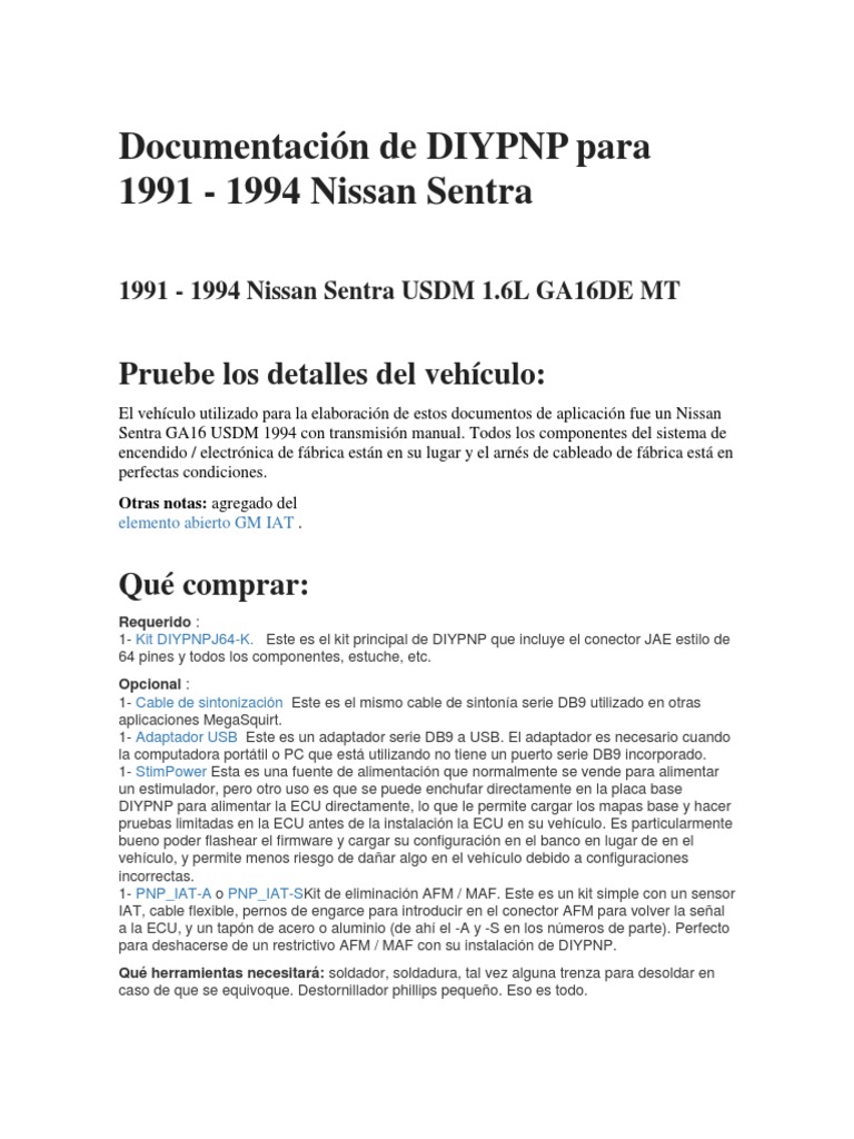 Guía DIYPNP para Nissan Sentra B14 | PDF | USB | Catálisis
