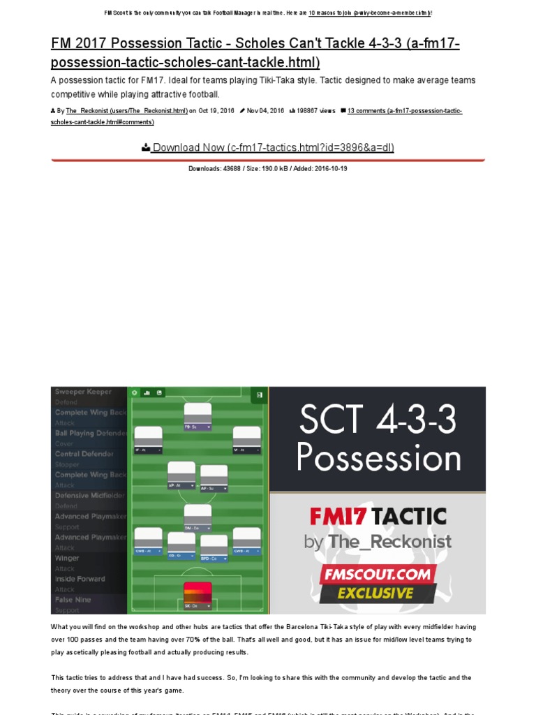 FM 2017 Possession Tactic - Scholes Can't Tackle 4-3-3 - FM Scout | PDF ...