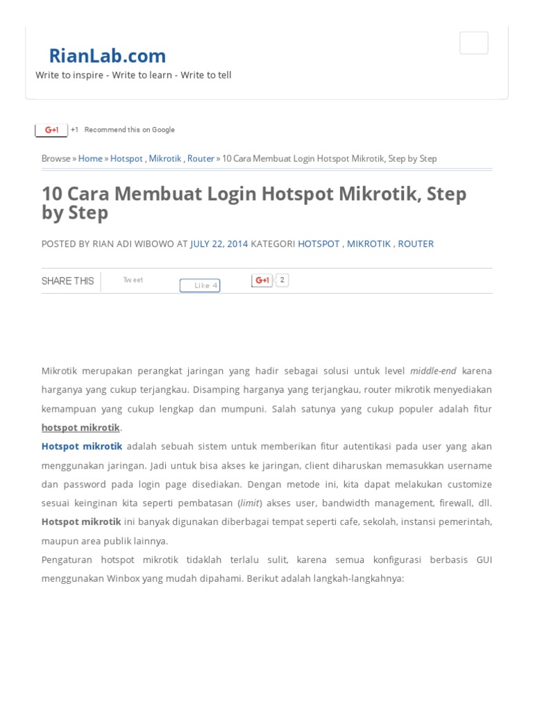 10 Cara Membuat Login Hotspot Mikrotik, Step by Step - RianLab | PDF