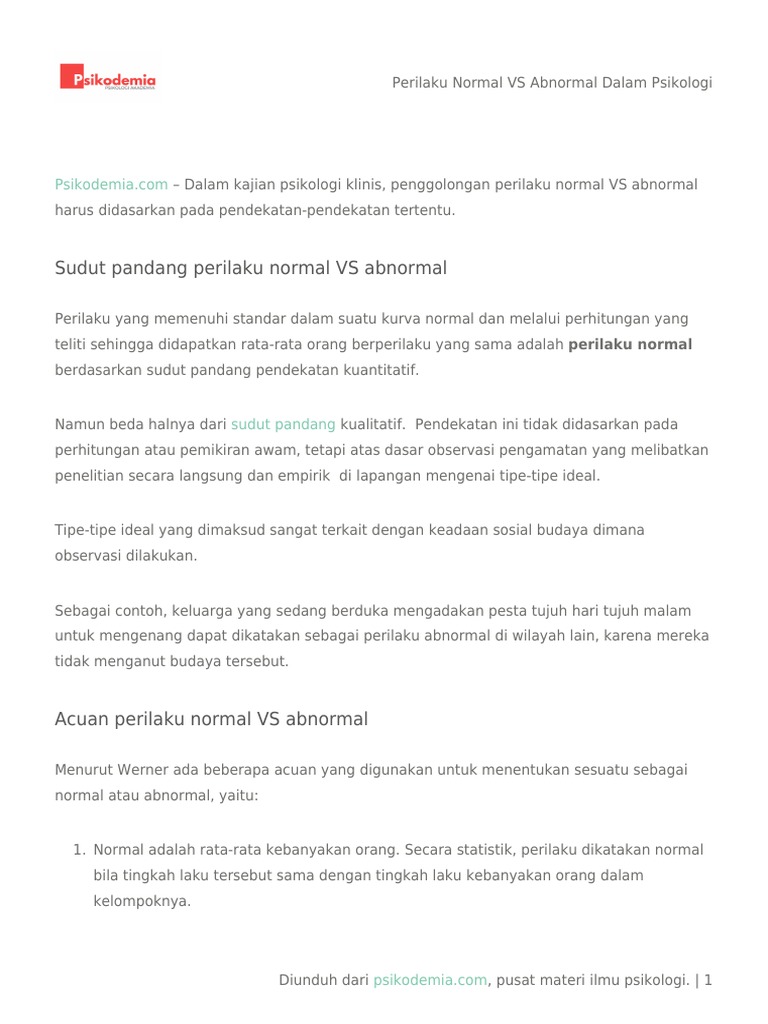 Perilaku Normal Vs Abnormal Dalam Psikologi | PDF