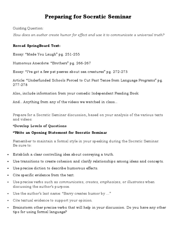 Preparing for Humor Socratic Seminar | PDF | Comedy | Irony