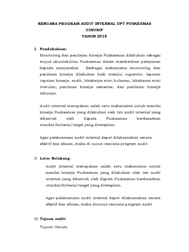 Rencana Audit Internal Puskesmas | PDF