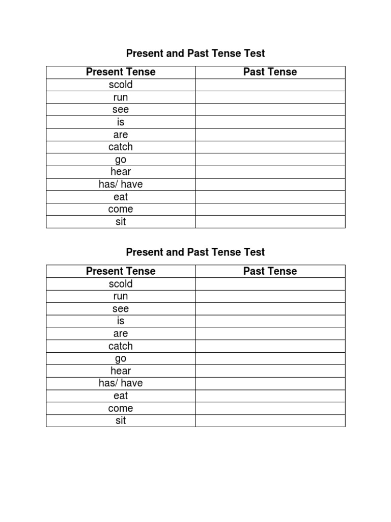 Present and Past Tense Test | PDF